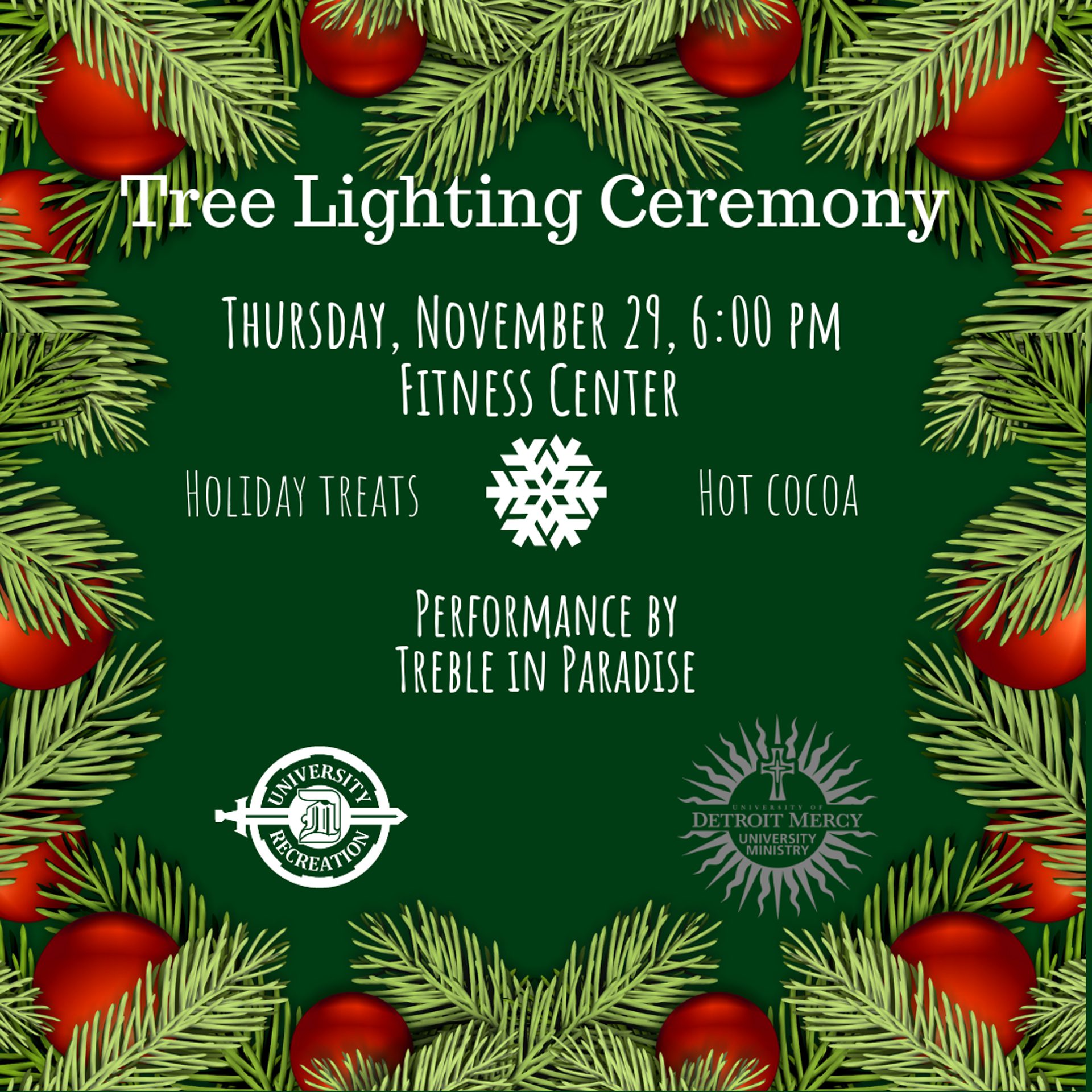 Tree lighting ceremony on campus, Nov. 29 – Detroit Mercy Campus Connection