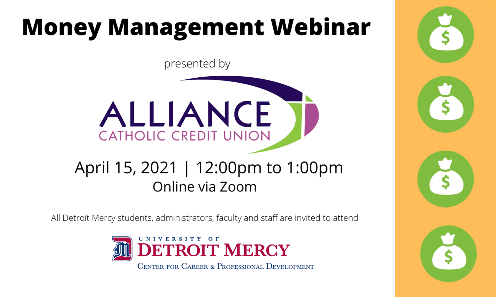 Money Management Webinar, April 15 – Detroit Mercy Campus Connection